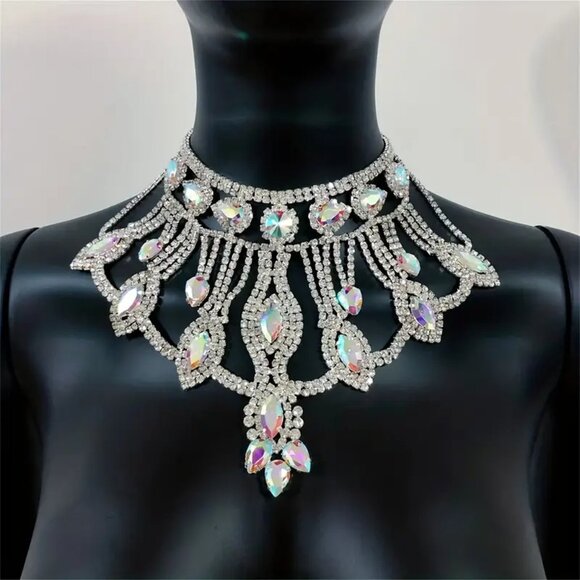 Jewelry | 511luxury Ab Color Rhinestones Gemstone Bib Necklace Bride ...